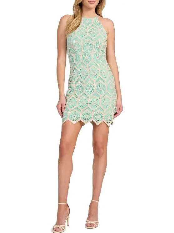 Guess Erin Lace Overlay Mini Dress - Lagoon Fog Multi