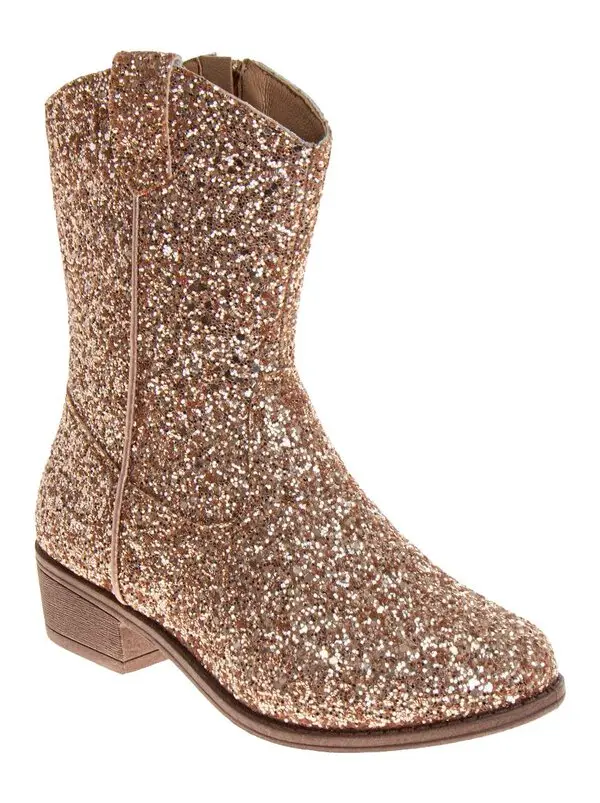 KENSIE GIRL Glittery Western Boots - Rose Gold Glitter