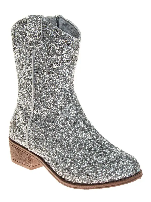 KENSIE GIRL Glittery Western Boots - Silver Glitter