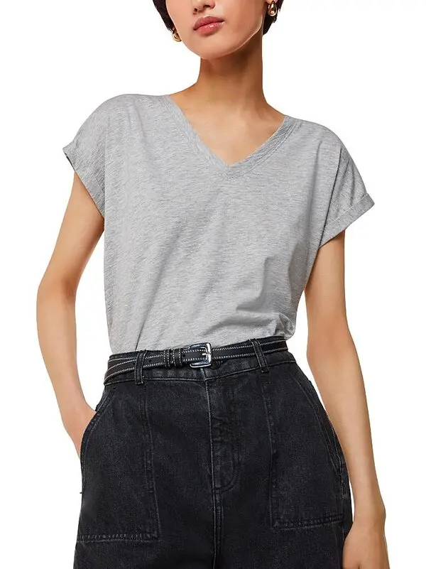 Whistles Willa V-neck Cap Sleeve Tee - Grey Marl