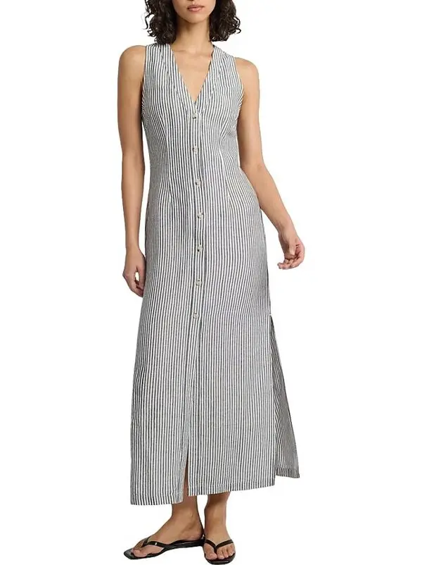 Onia Air Linen Button Down Maxi Dress - Deep Navy/white