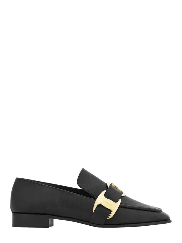 FERRAGAMO Vara Leather Loafers - Black