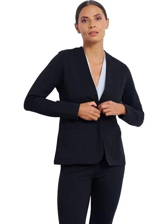 FRANNE GOLDE Perfect Ponte Collarless Fitted Stretch Blazer - Black