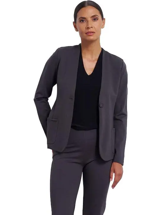 FRANNE GOLDE Perfect Ponte Collarless Fitted Stretch Blazer - Carbon