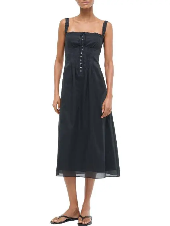 Staud Matilde Lace Trim Midi Dress - Black