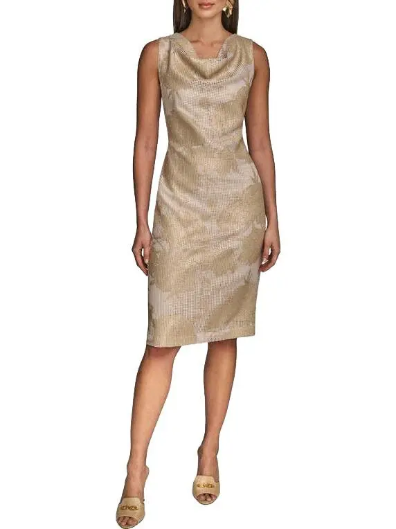 Donna Karan New York Sequin Sleeveless Mesh Sheath Dress - Sand