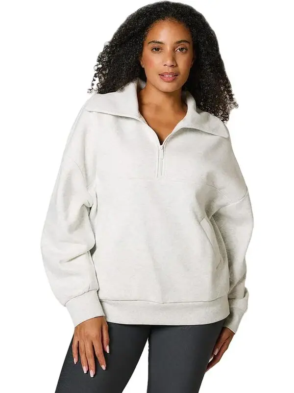 LOVALL Oversized 1/4 Zip Sweatshirt - Light Grey Marl