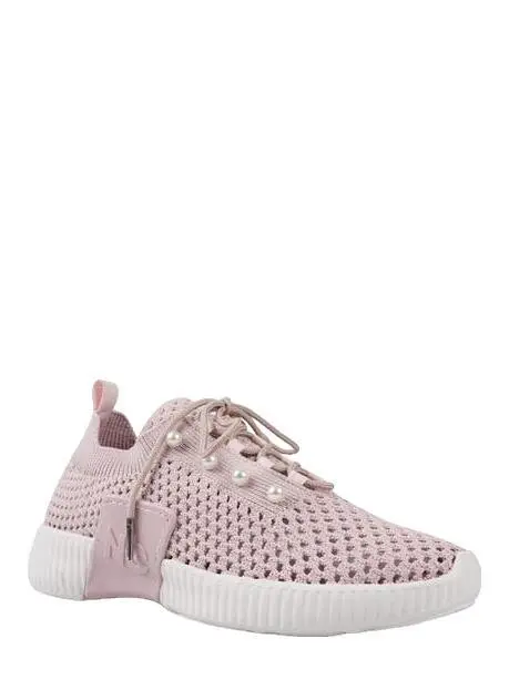 NATIONAL COMFORT Klarra Faux Pearl Embellished Knit Sneakers - Blush