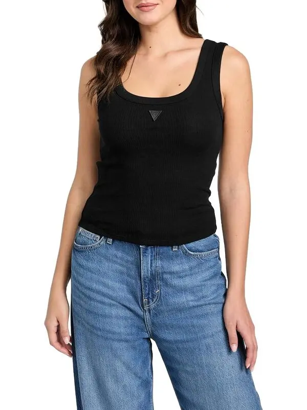 Guess Triangle Logo Patch Rib Tank - Black