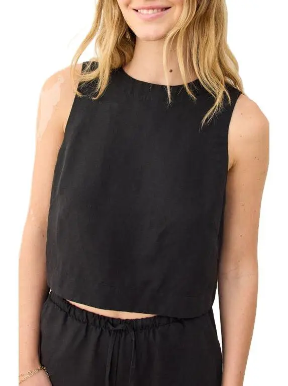 Marine Layer Quinn Sleeveless Linen Blend Crop Top - Black