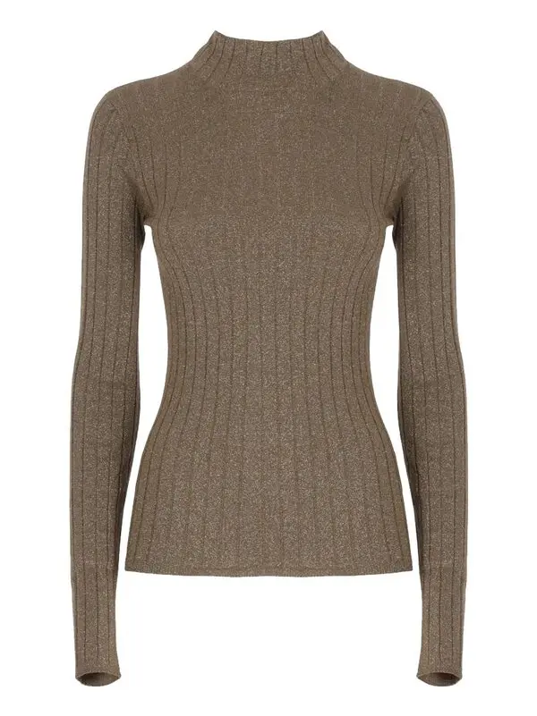 Brunello Cucinelli Ribbed Cashmere Blend High Neck Sweater - Brown