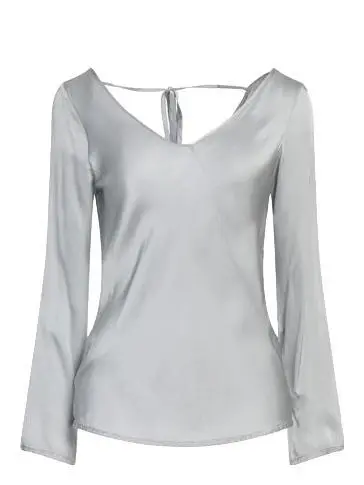 MANILA GRACE Satin V-neck Top - Grey