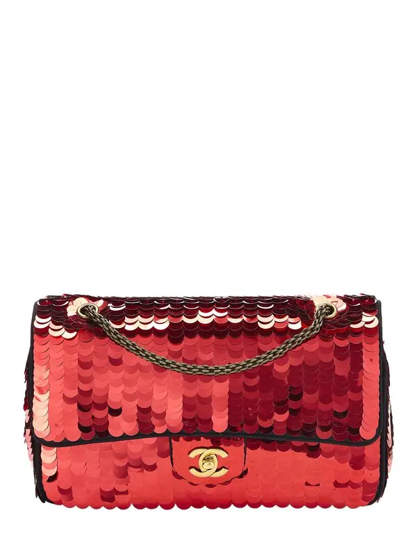 Chanel Sequin Classic Double Flap Medium - Red