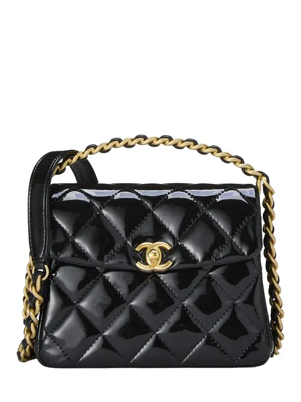 Chanel Patent Top Handle Flap Bag - Black