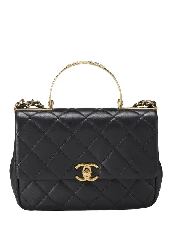 Chanel Lambskin Top Handle Flap Bag Small - Black