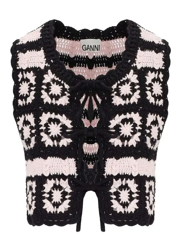 GANNI Crochet Vest - Black