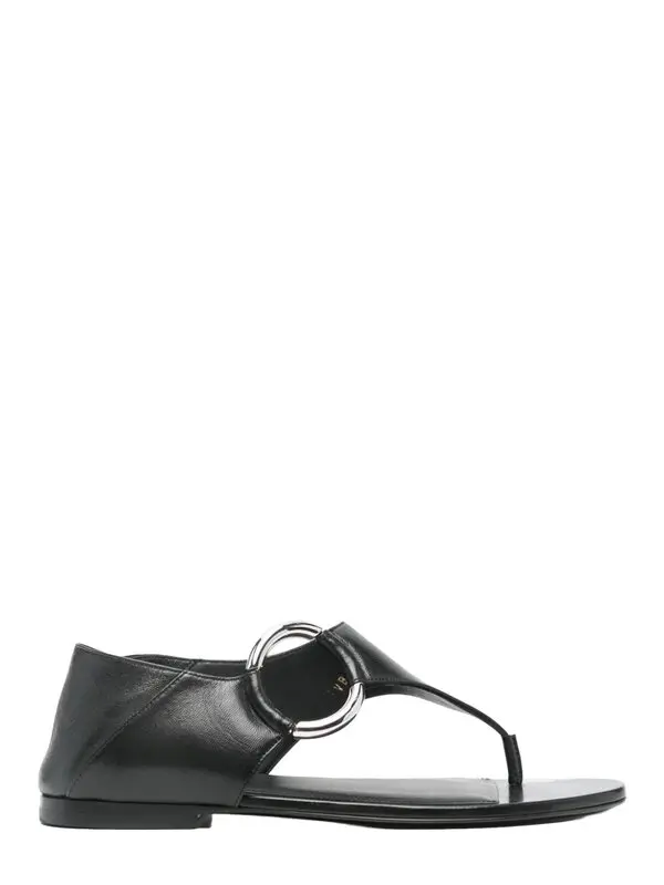 Saint Laurent Ring Leather Flat Sandals - Black