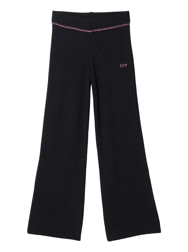 Off White Ribbed Trousers With Logo - Black