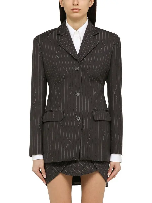 Off White Single-breasted Pinstripe Jacket - Grey