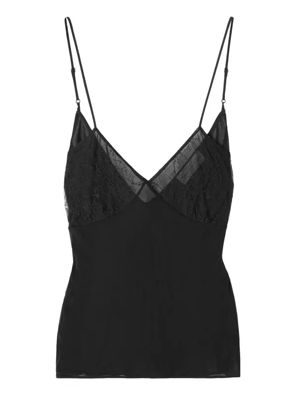 Veronica De Piante Martina Chantilly Lace-trimmed Wool-voile Camisole - Black