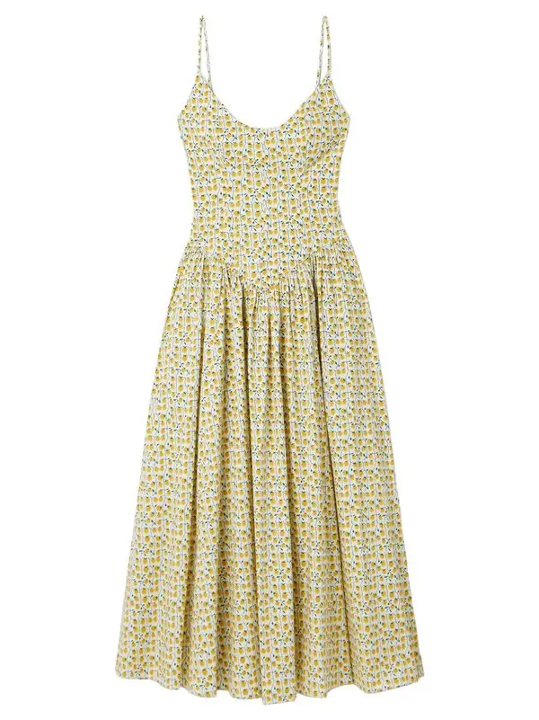 Staud Dena Printed Cotton-blend Poplin Maxi Dress - Yellow