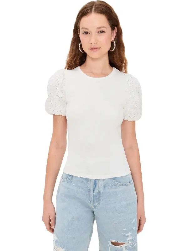 Paige Marina Floral Eyelet Top - White