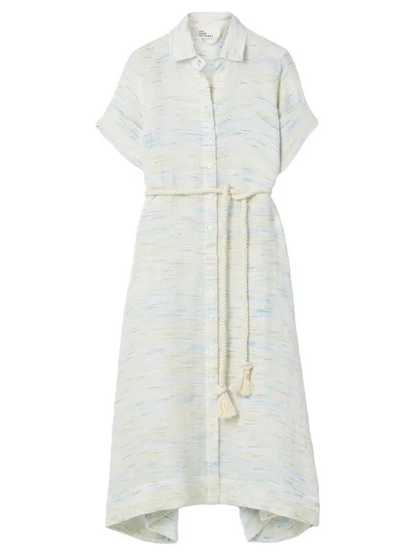 Lisa Marie Fernandez Belted Linen-blend Tweed Midi Shirt Dress - Neutrals