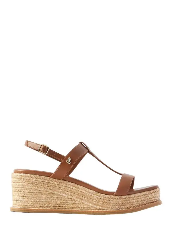 JIMMY CHOO Theia 60 Leather Espadrille Wedge Sandals - Brown