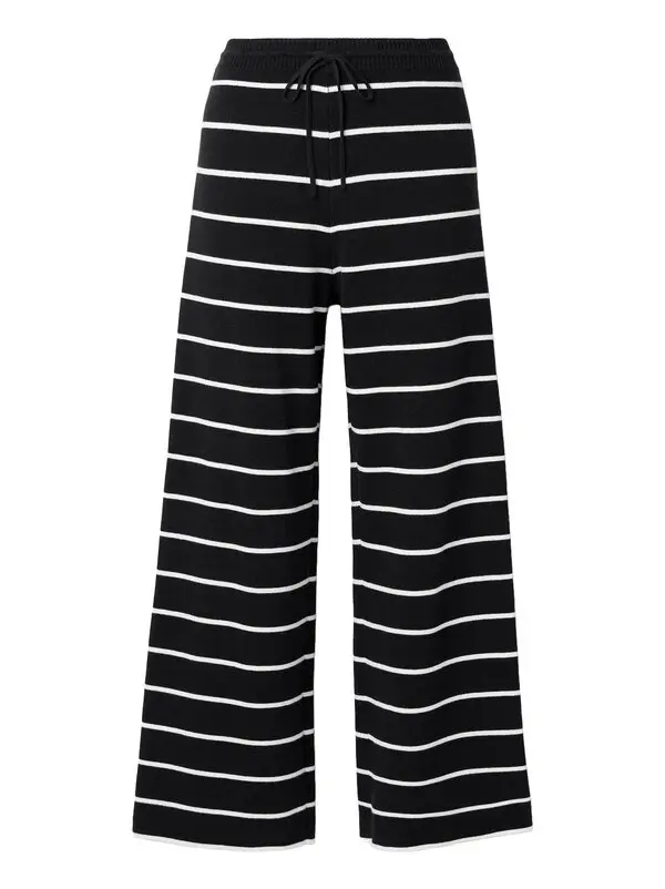 LA LIGNE Leo Striped Cotton Straight-leg Pants - Black