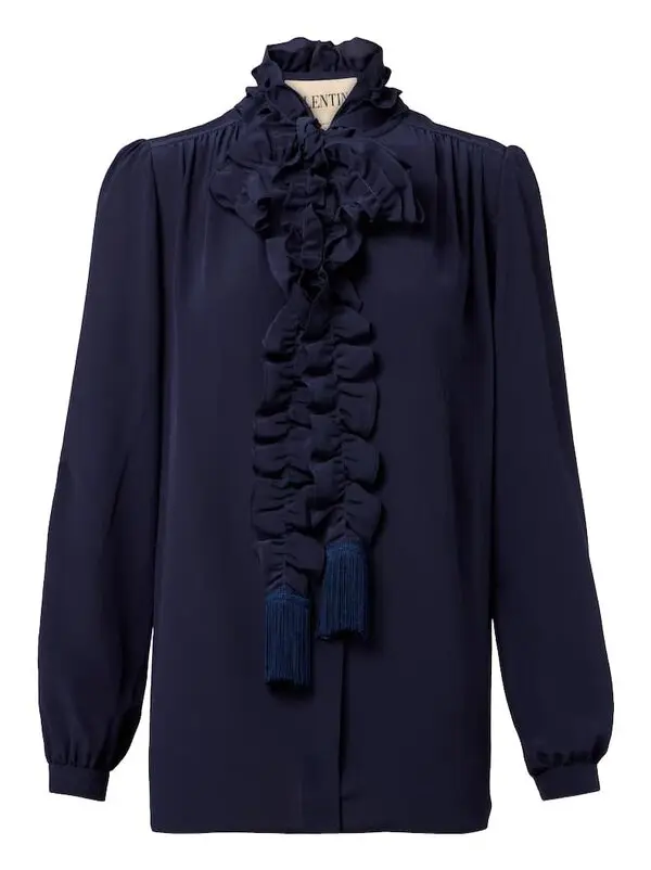 Valentino Garavani Ruffled Silk Crêpe De Chine Blouse - Blue