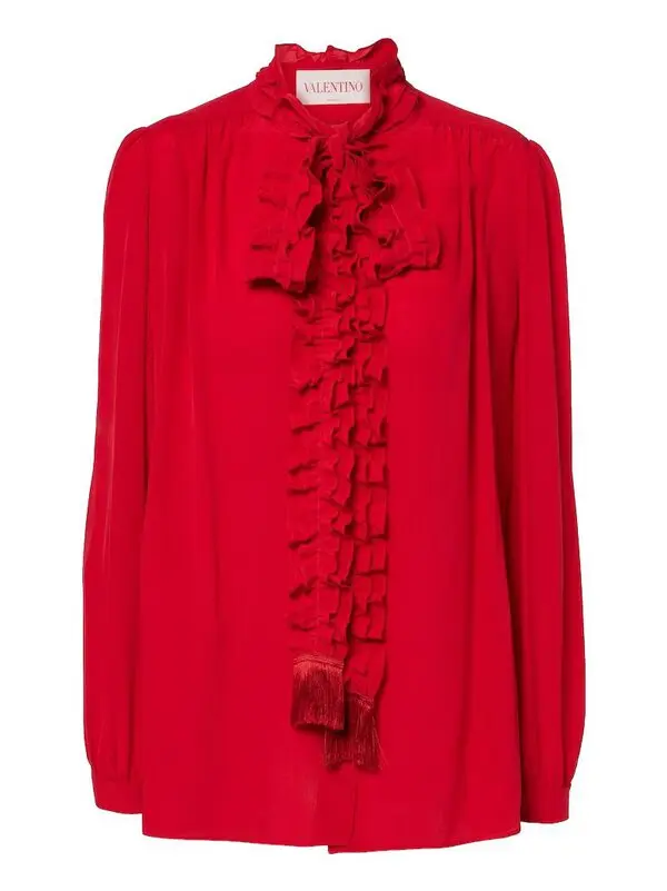 Valentino Garavani Ruffled Silk Crêpe De Chine Blouse - Red
