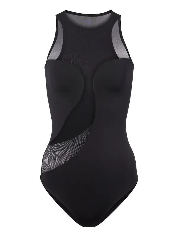 Wolford Asymmetric Semi-sheer Satin Bodysuit - Black