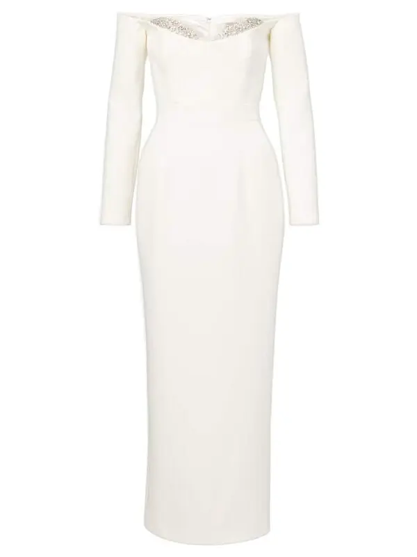 THE NEW ARRIVALS ILKYAZ OZEL Bridal Farah Embellished Off-shoulder Midi Dress - White