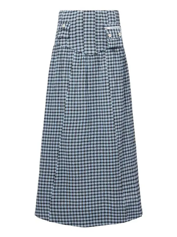 GANNI Gingham High-rise Maxi Skirt - Blue