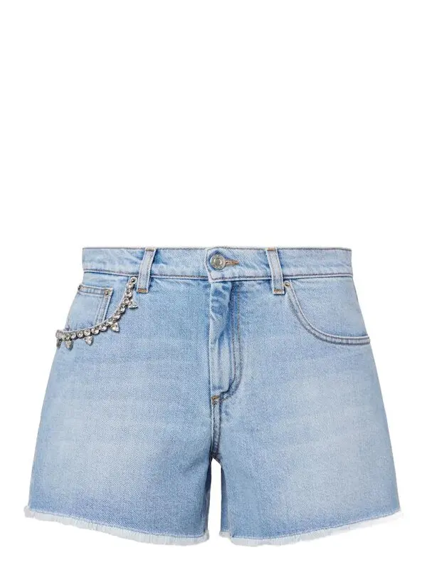 AREA Embellished Denim Shorts - Blue