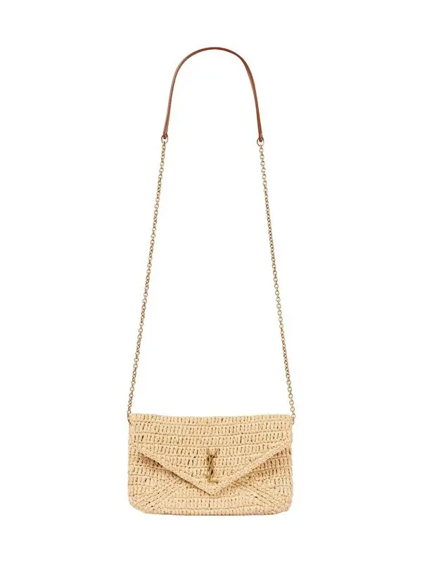 Saint Laurent Cassandre Mini Raffia Shoulder Bag - Beige