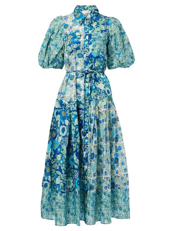 ALEMAIS Alémais Sacha Floral Ramie Shirt Dress - Blue
