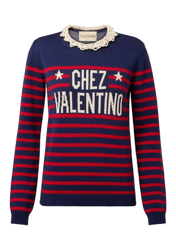 Valentino Garavani Striped Cotton Sweater - Blue