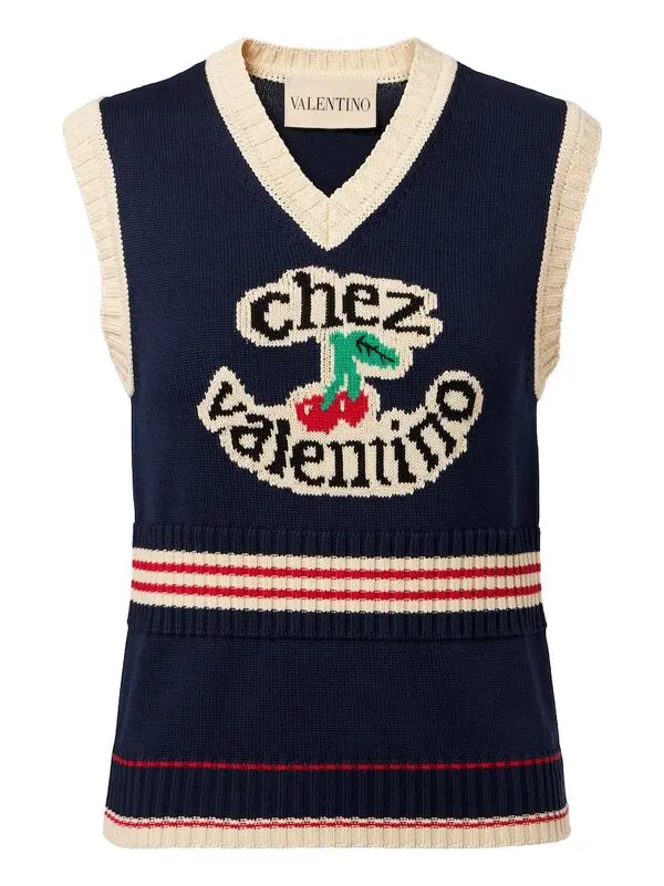 Valentino Garavani Chez Cotton Sweater Vest - Blue