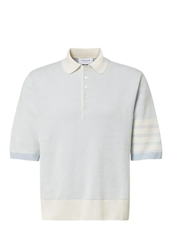 Thom Browne 4-bar Linen And Cotton Polo Shirt - Blue