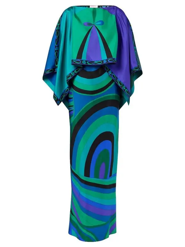 Emilio Pucci Iride Silk Twill Maxi Dress And Cape Set - Green