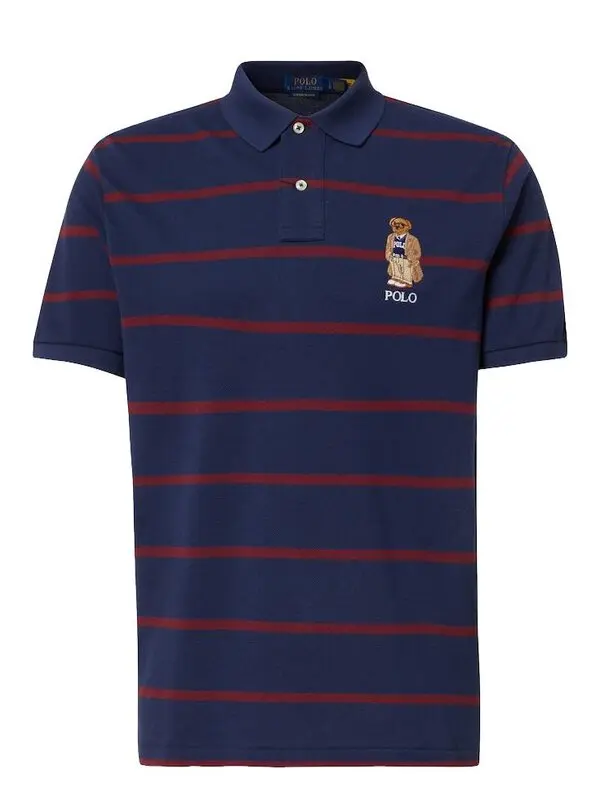 Polo Ralph Lauren Polo Bear Striped Cotton Polo Shirt - Blue