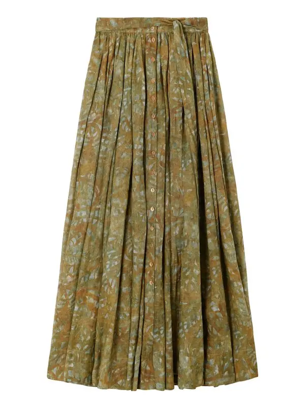 CORTANA Lil Printed Ramie Maxi Skirt - Green