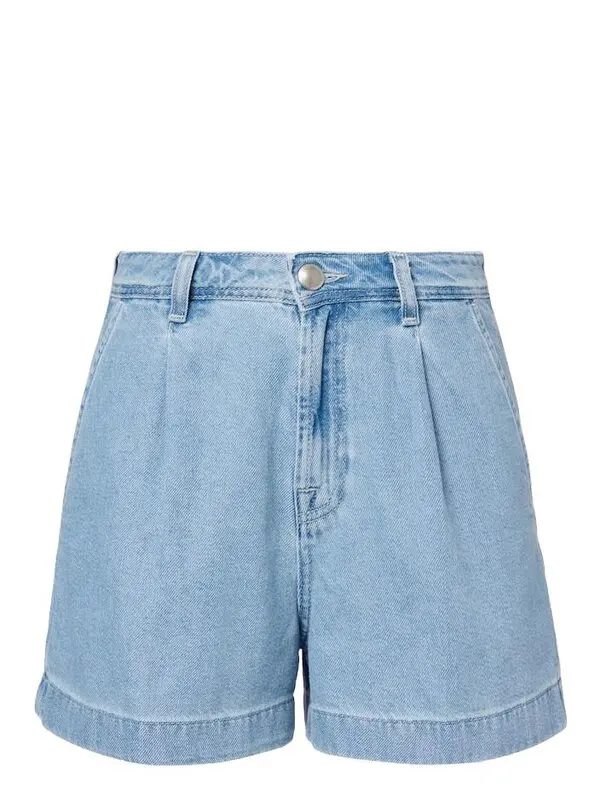 7 For All Mankind Hana Pleated Denim Shorts - Blue