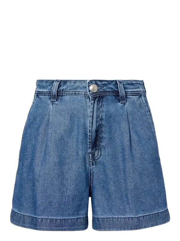 7 For All Mankind Hilo Pleated Denim Shorts - Blue