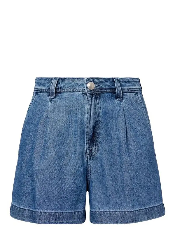 7 For All Mankind Hilo Pleated Denim Shorts - Blue