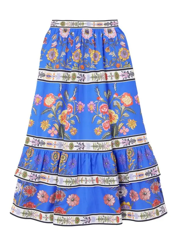 Borgo De Nor Paulina Printed Cotton-poplin Midi Skirt - Blue