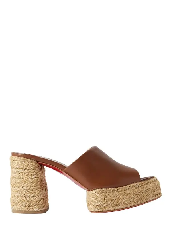 CHRISTIAN LOUBOUTIN Calakala 85 Leather Espadrille Platform Mules - Brown