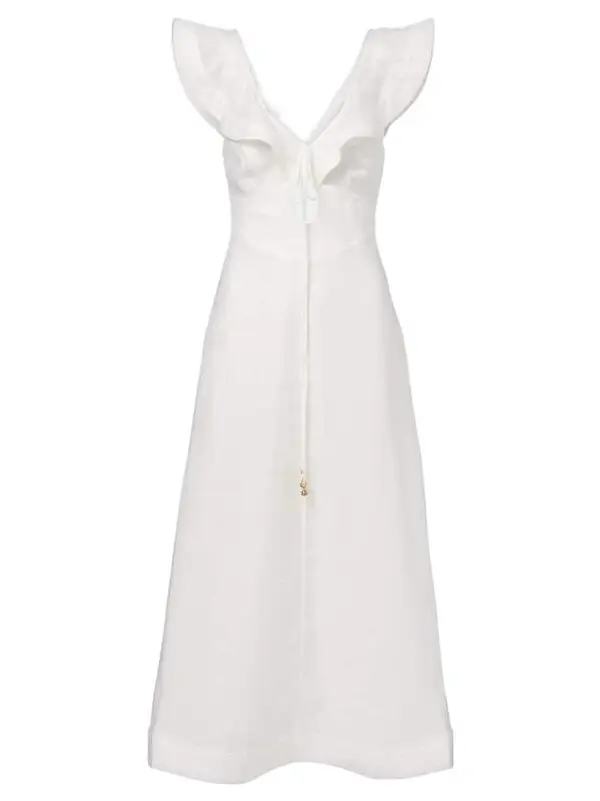 Zimmermann Rhiannon Ruffled Linen Midi Dress - White