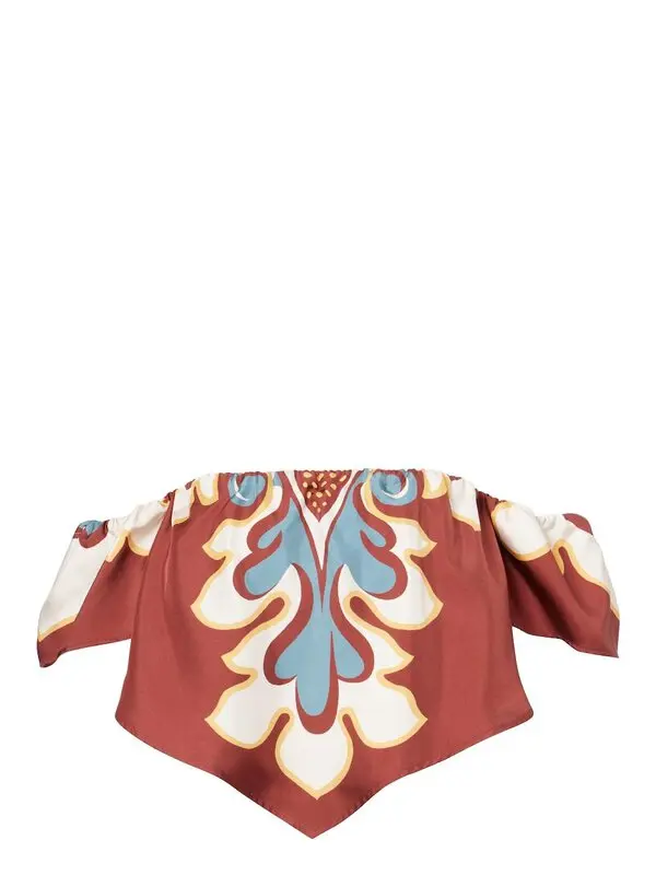 La DoubleJ Sand Dollar Off-shoulder Silk Top - Multicoloured